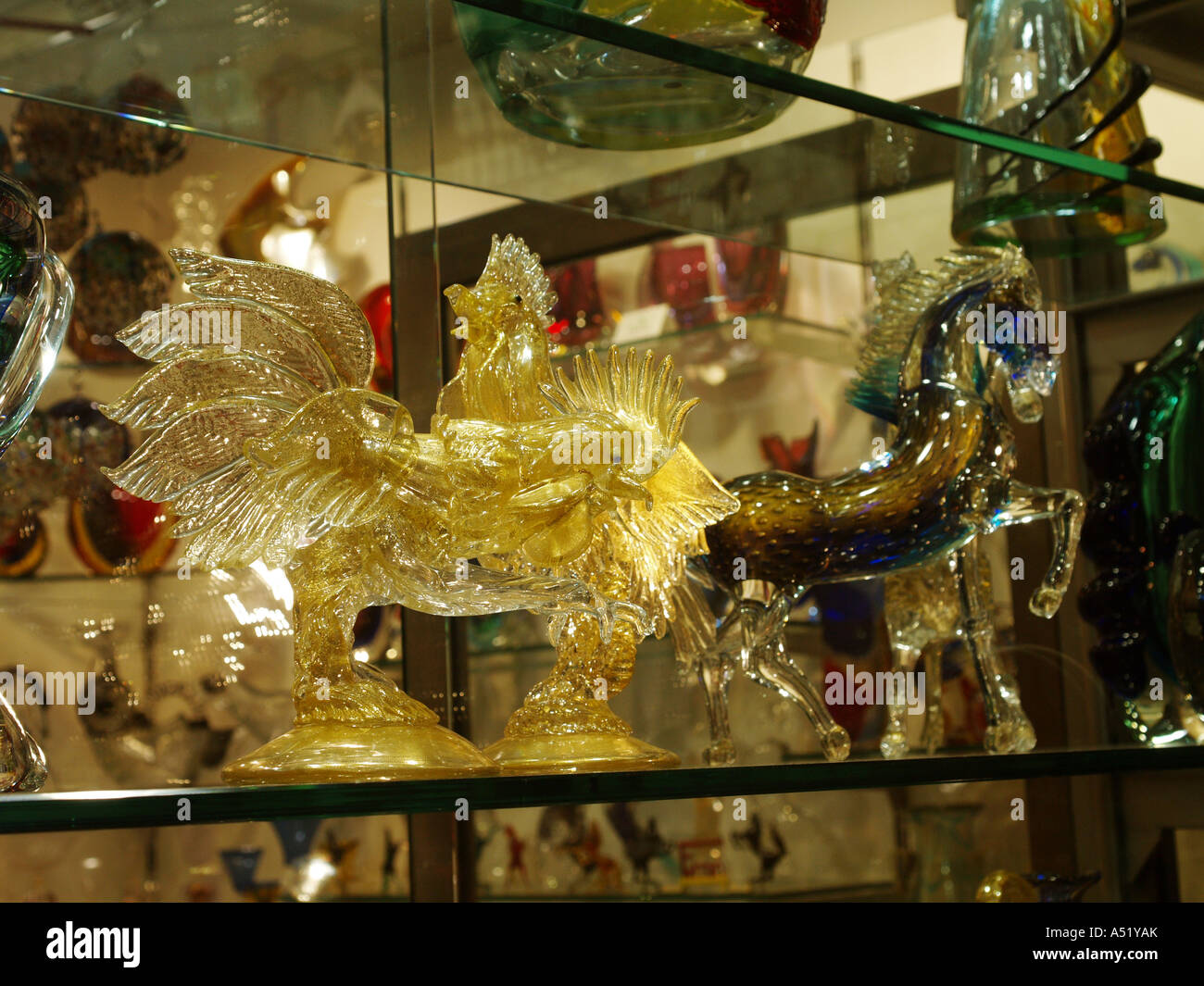 Venice, display with objects made from Murano glass Stock Photo - Alamy
