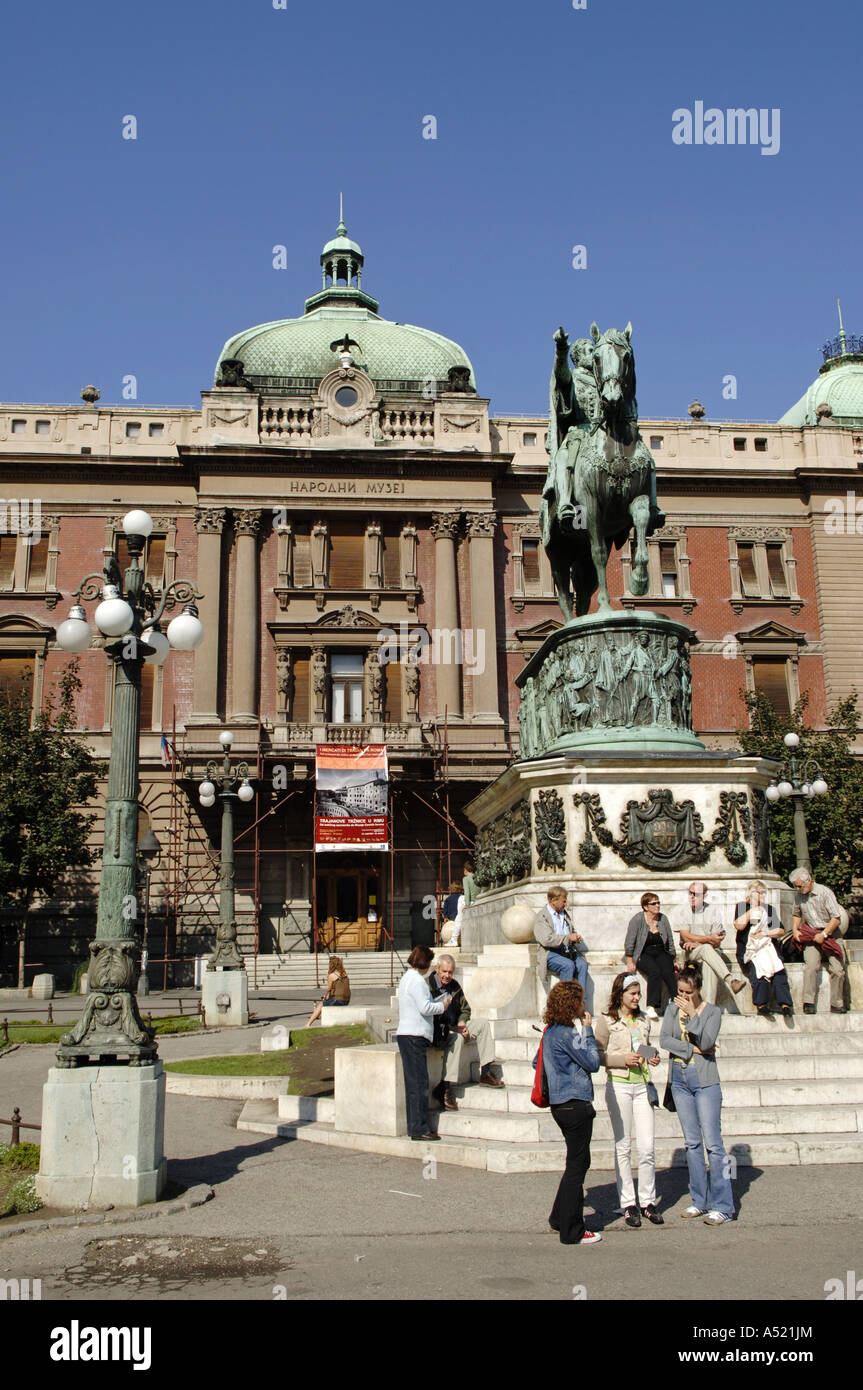 Beograd, city center, square Trg Republike, statue prince Mihailo ...