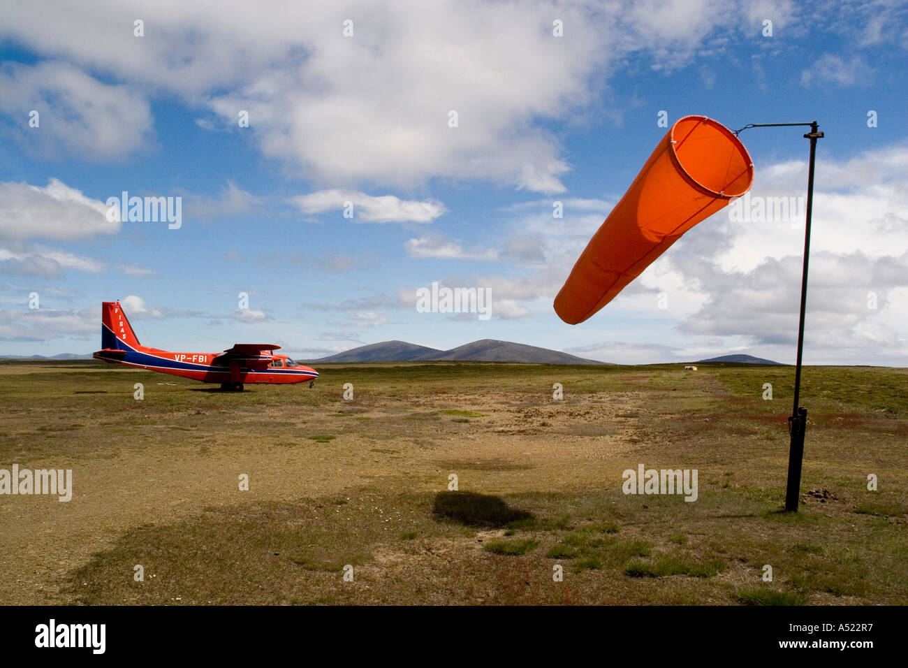 Falkland FIGAS aircraft with windsock Stock Photo - Alamy