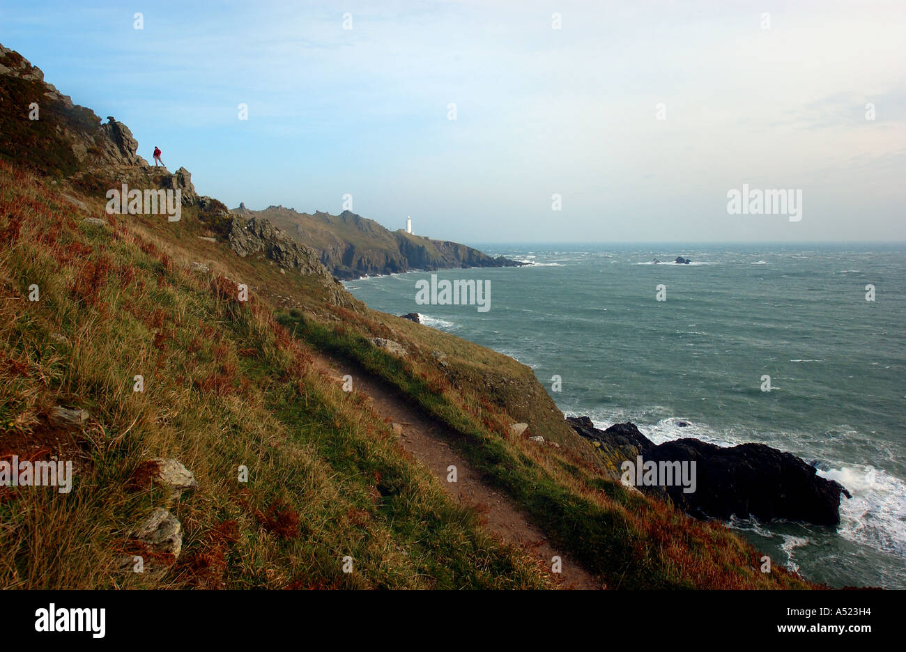 man hiking south west coast path near start point devon Stock Photo - Alamy