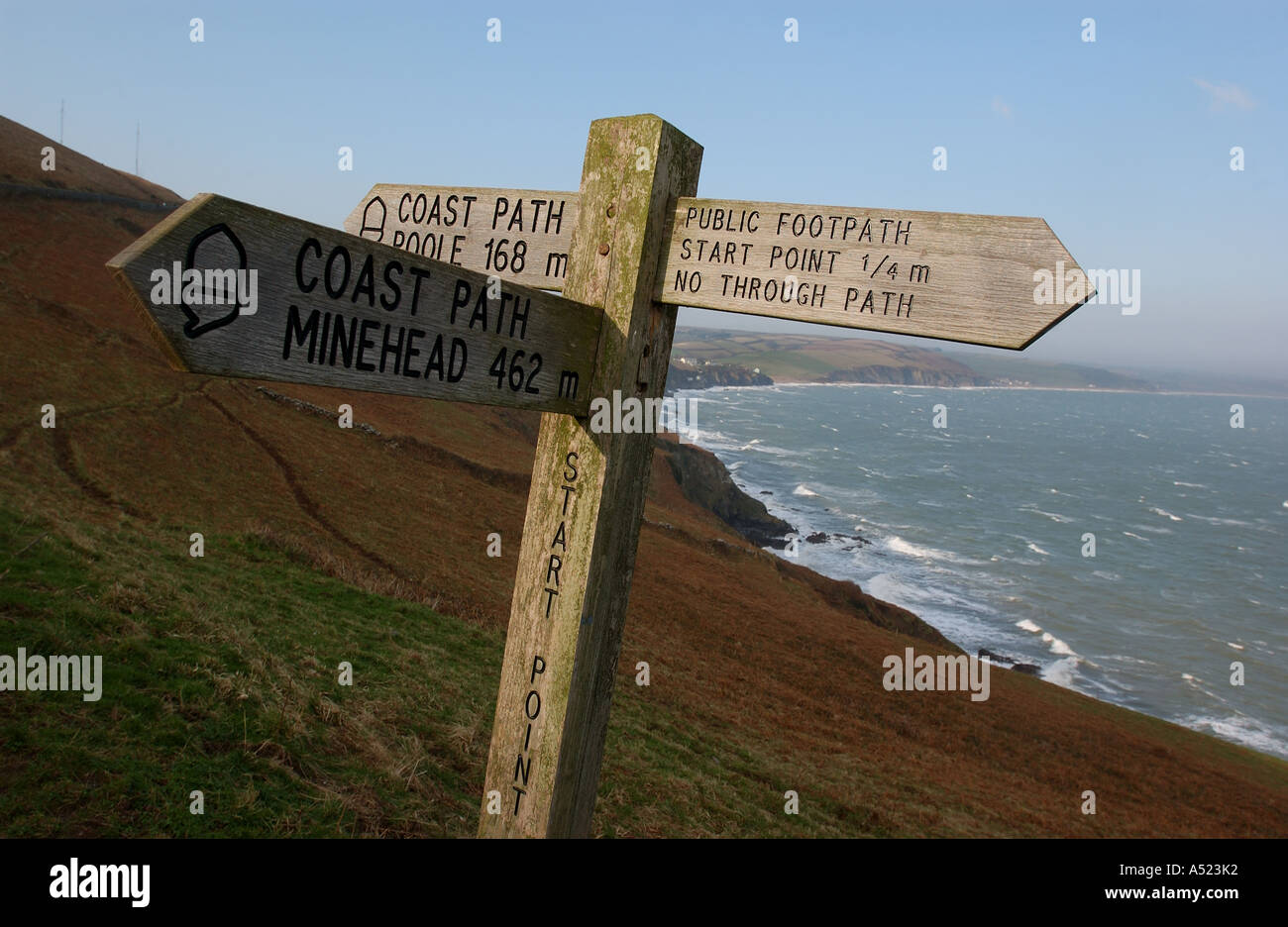 signpost hiking south west coast path near start point devon Stock ...