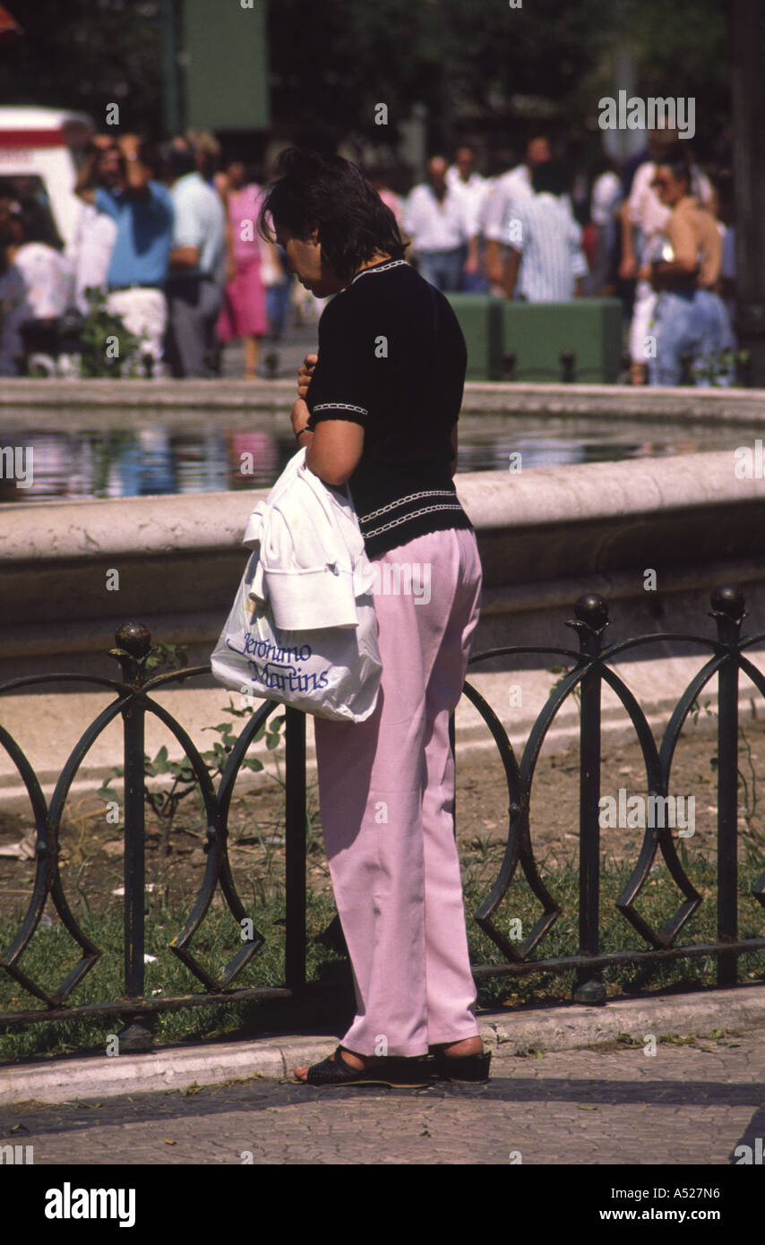 Chiado Fire Lisbon Portugal 25 August 1988 Woman praying in the street ...