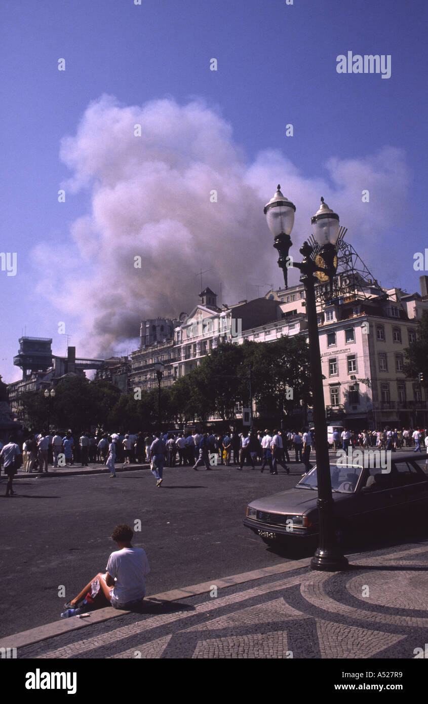 Chiado Fire Lisbon Portugal 25 August 1988 View from Rossio Stock Photo ...