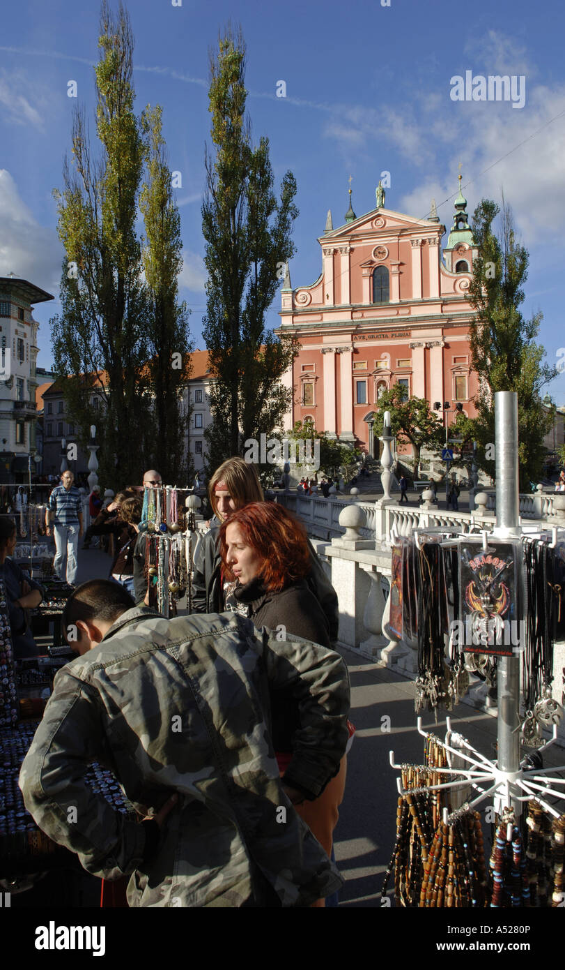 Ljubljana, Tromostovje (Three Bridges, Plecnik), in background ...
