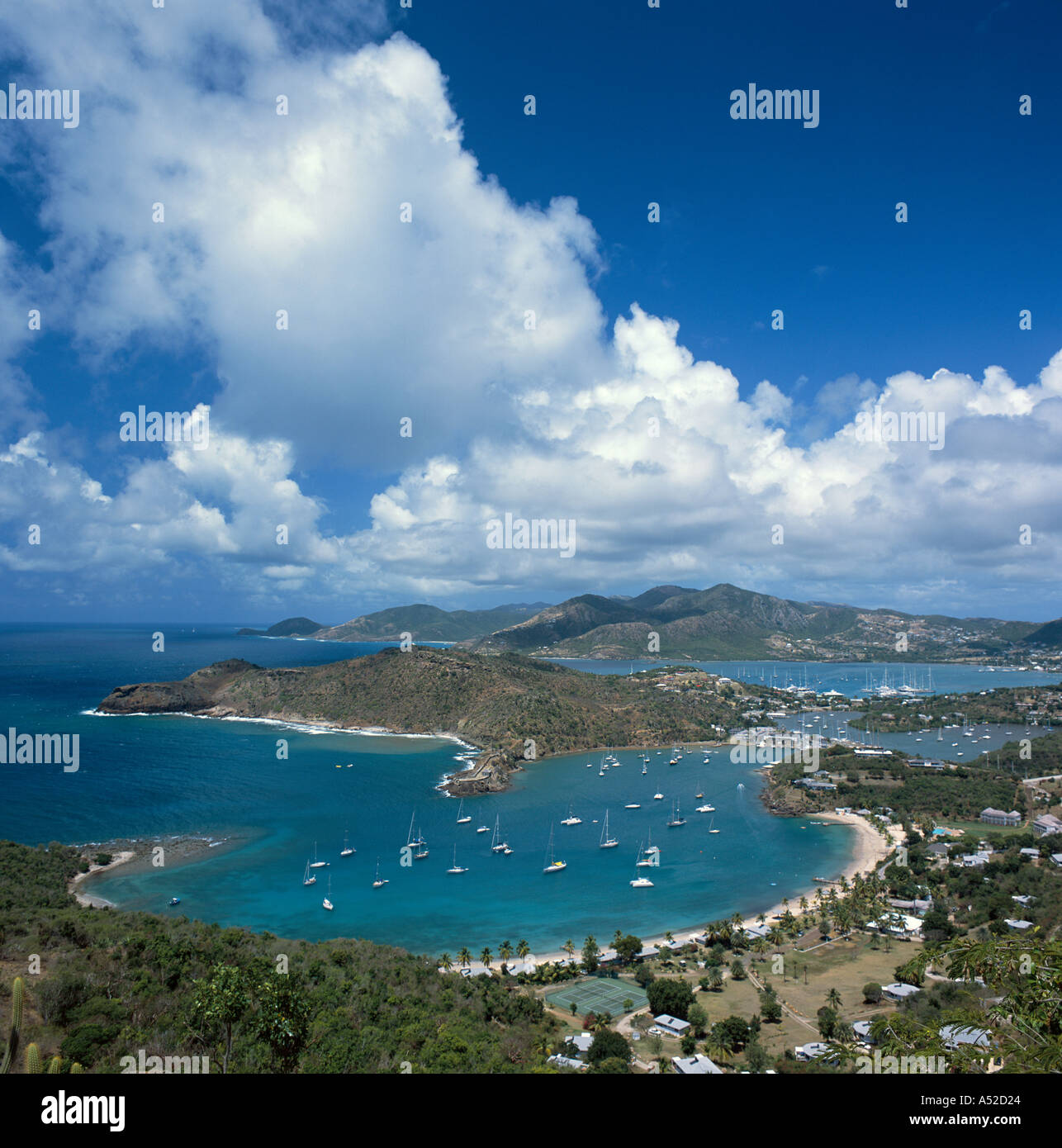 Daytime view over looking down on English harbour and Nelsons Dockyard ...