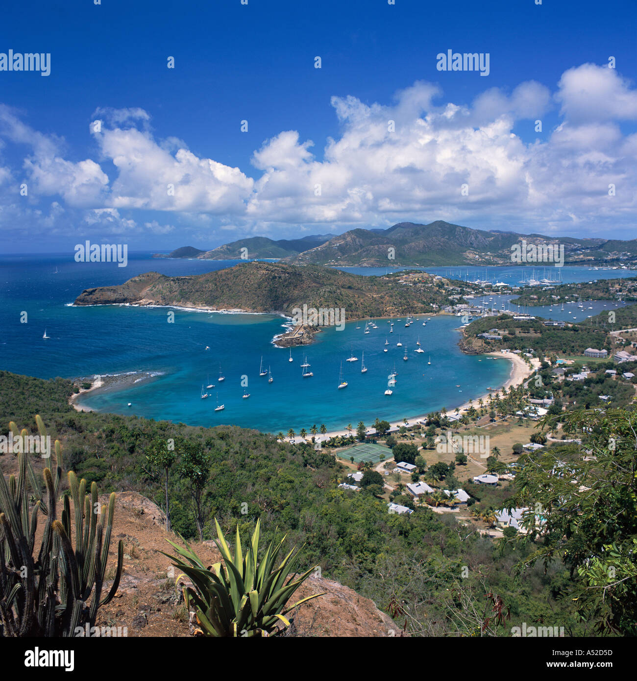 Daytime view over looking down on English harbour and Nelsons Dockyard ...