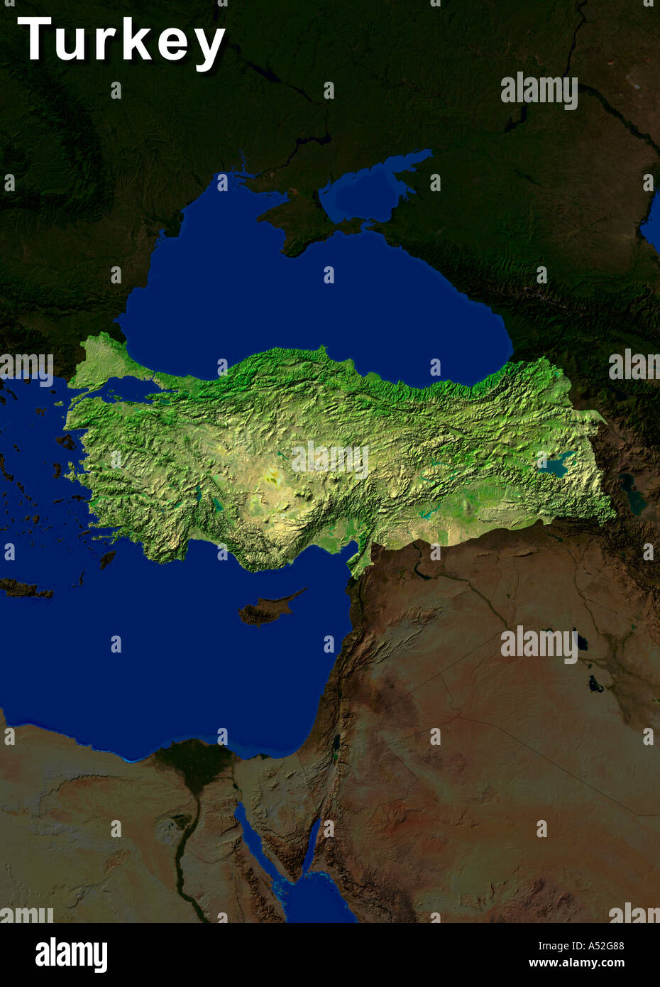Highlighted Satellite Image Of Turkey, With Text Stock Photo - Alamy