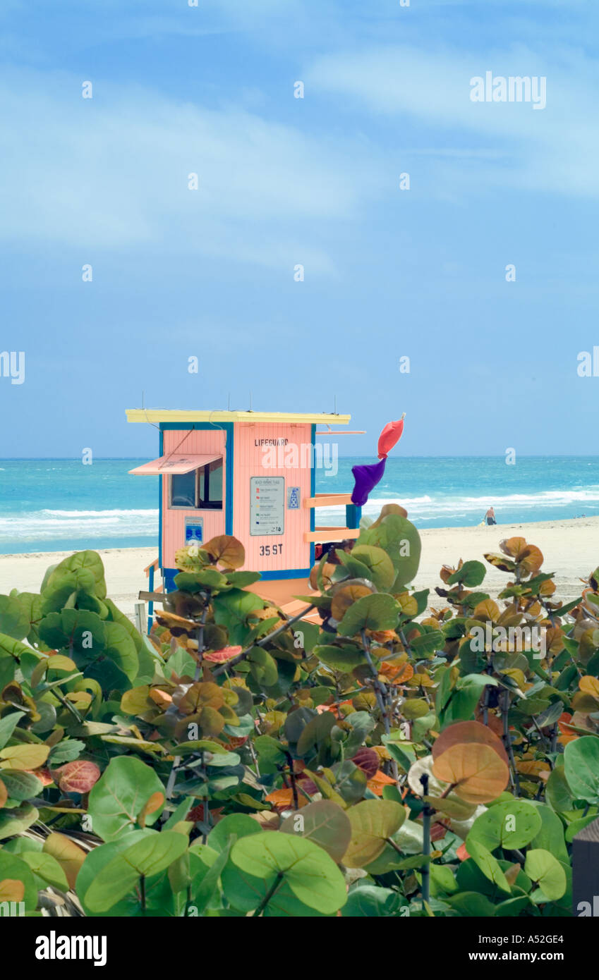 Colorful lifeguard stand Miami Florida beach shore coastal tropical ...