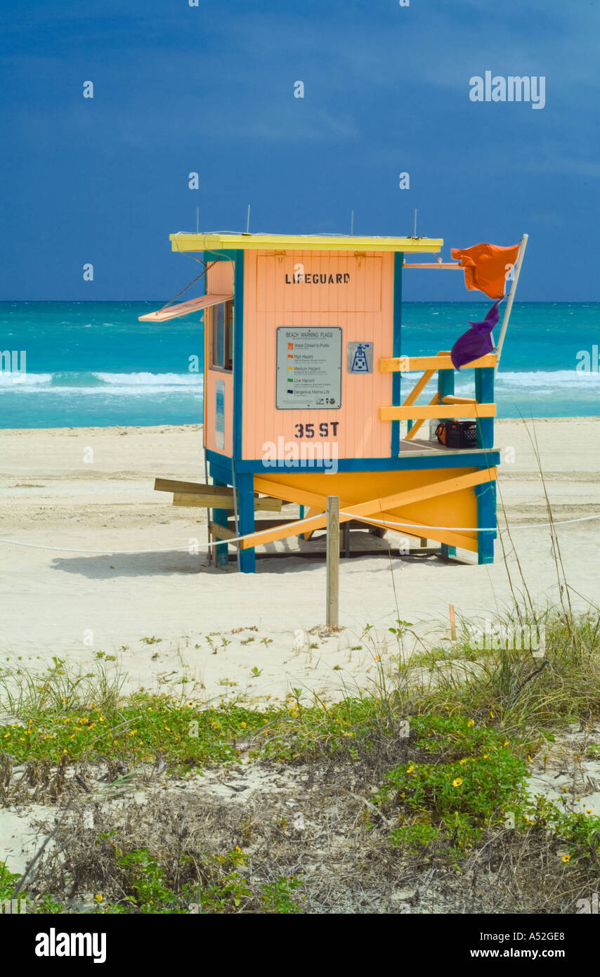 Colorful lifeguard stand Miami Florida beach shore coastal tropical ...