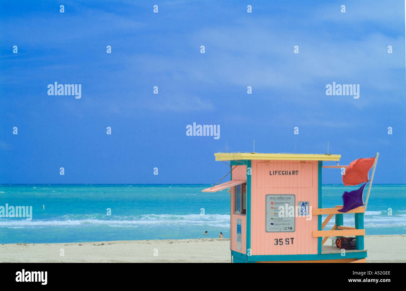 Colorful lifeguard stand Miami Florida beach shore coastal tropical ...