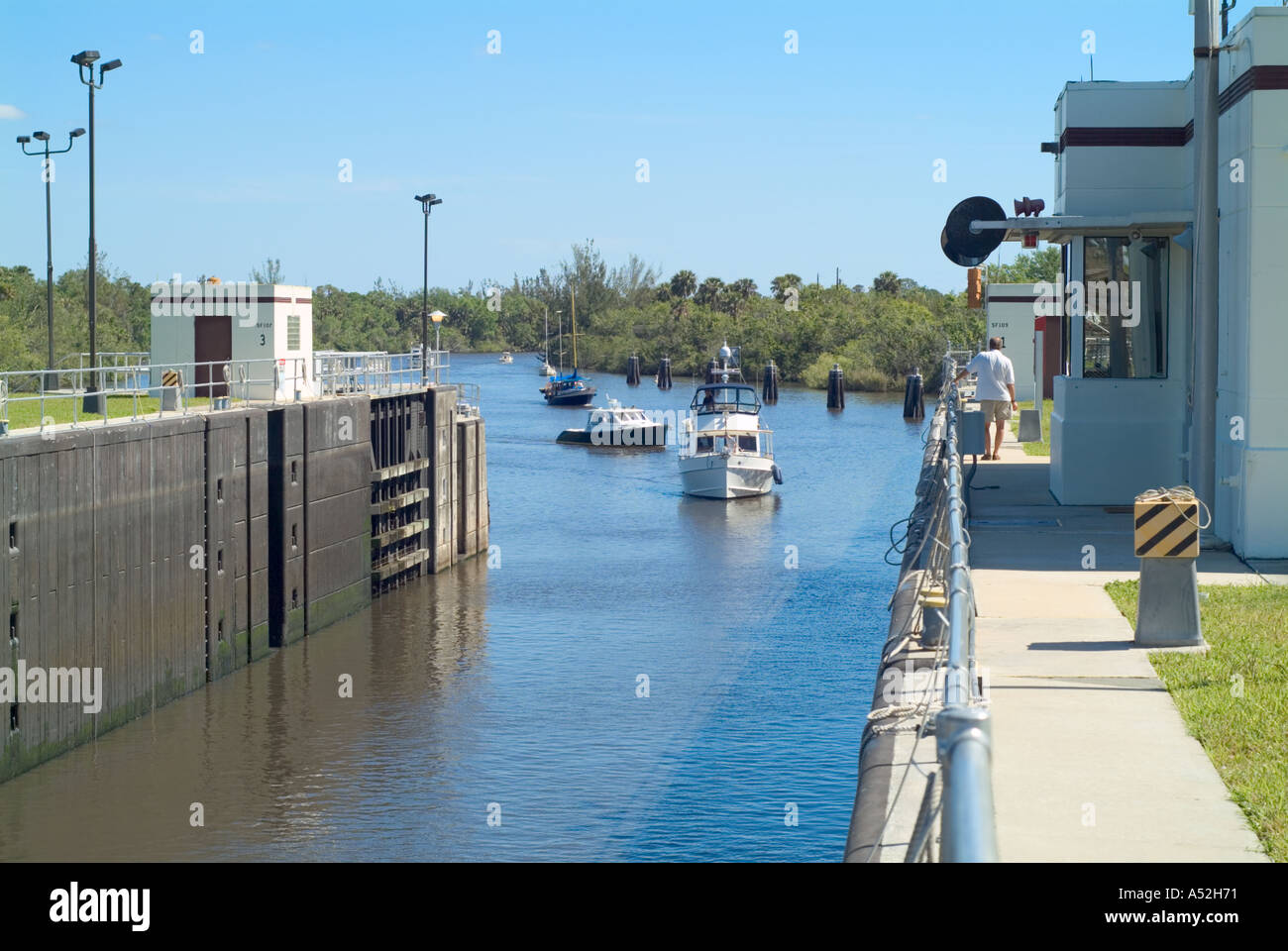 Boat Lock Saint Lucie Canal Okeechobee Waterway Martin County FL Stock ...