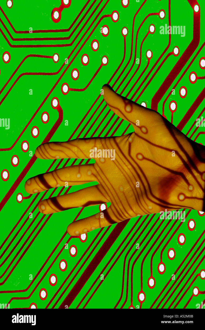 circuit board image projected on hand abstract Stock Photo - Alamy