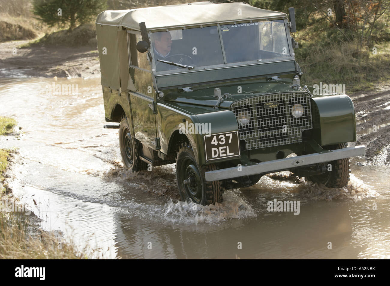 Series One Land Rover on an off-road course at the Land Rover factory ...