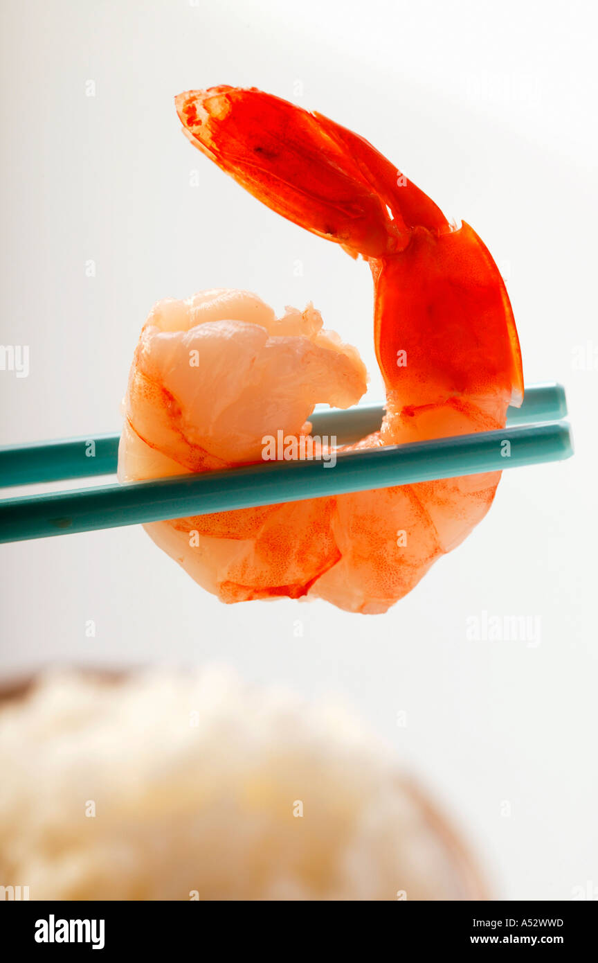 Shrimp on chopsticks Stock Photo - Alamy