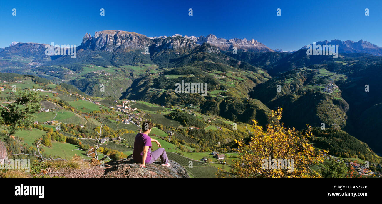 Landscape of Unterinn and mountains of Rosengarten and Sella seen from ...