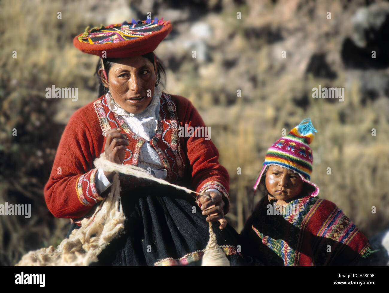 Woman and Child in Traditional Costume, Peru Stock Photo - Alamy
