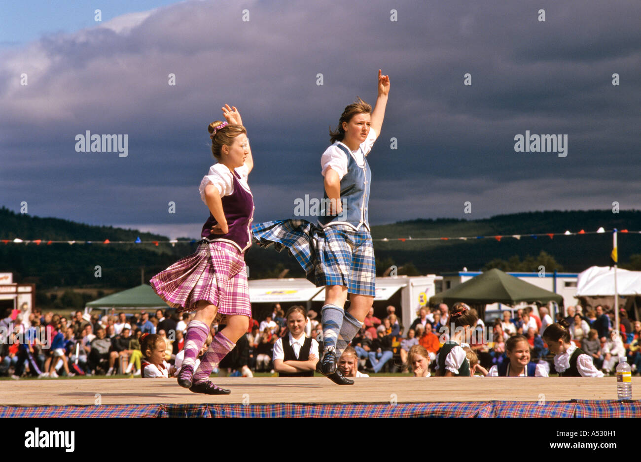 Dancing competition of girls at Highland Games at Ballater Scotland ...