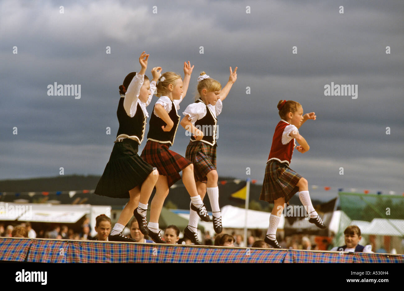 Dancing competition of girls at Highland Games at Ballater Scotland ...