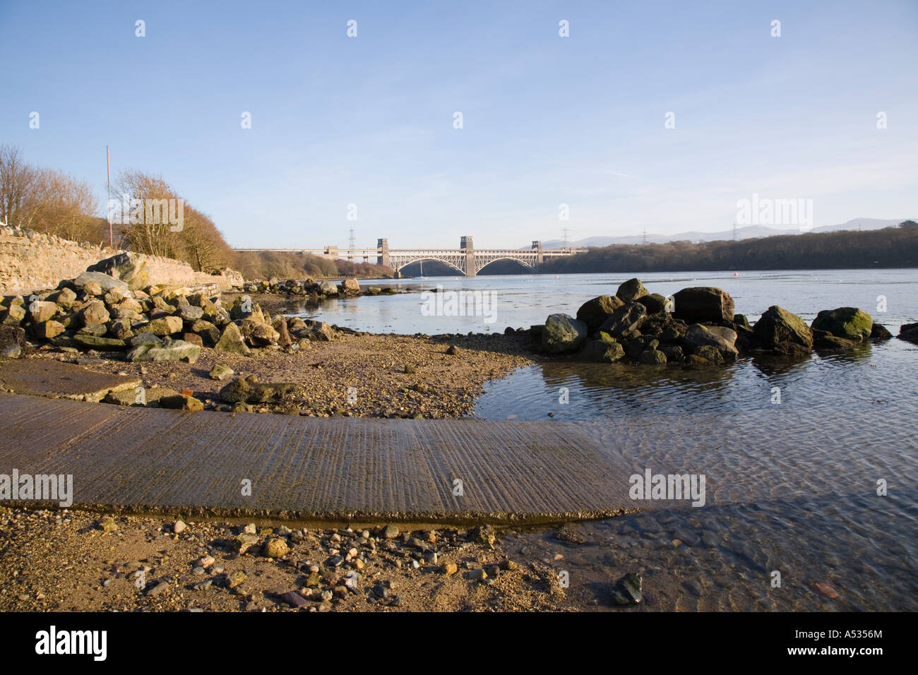 Slipway in Menai Strait on Isle of Anglesey Coastal Path with Pont ...