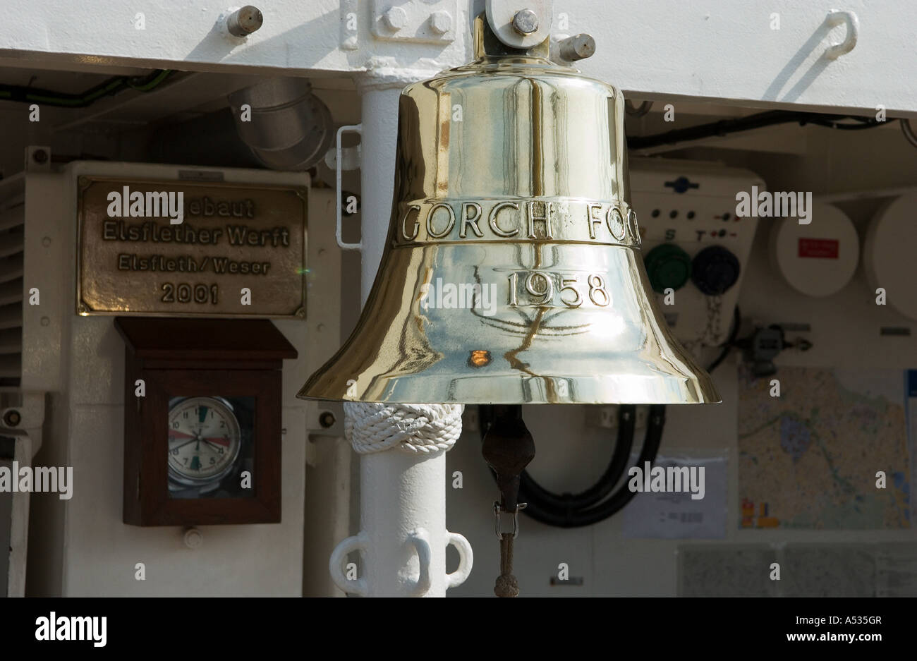 ship's bell on deck of the german tall ship Gorch Fock Stock Photo - Alamy