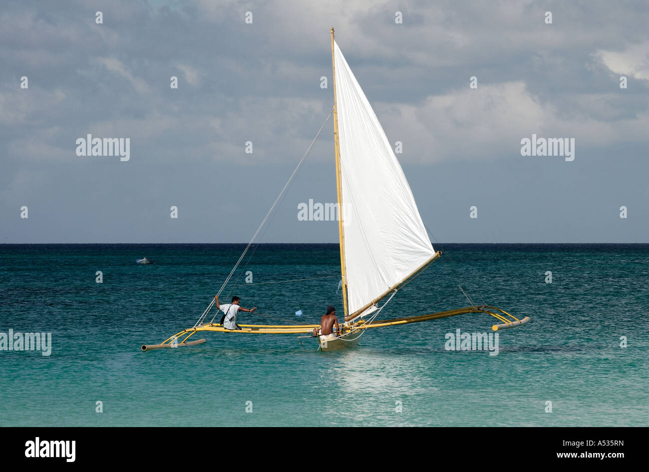 Traditional sailing boat called banca in Boracay Philippines 2006 No ...