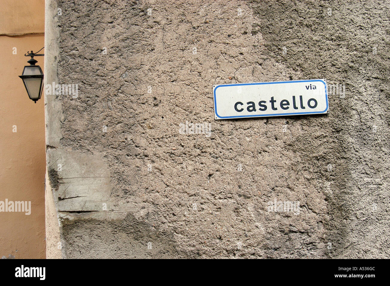 Road sign and street lamp, Lake Garda, Italy Stock Photo - Alamy