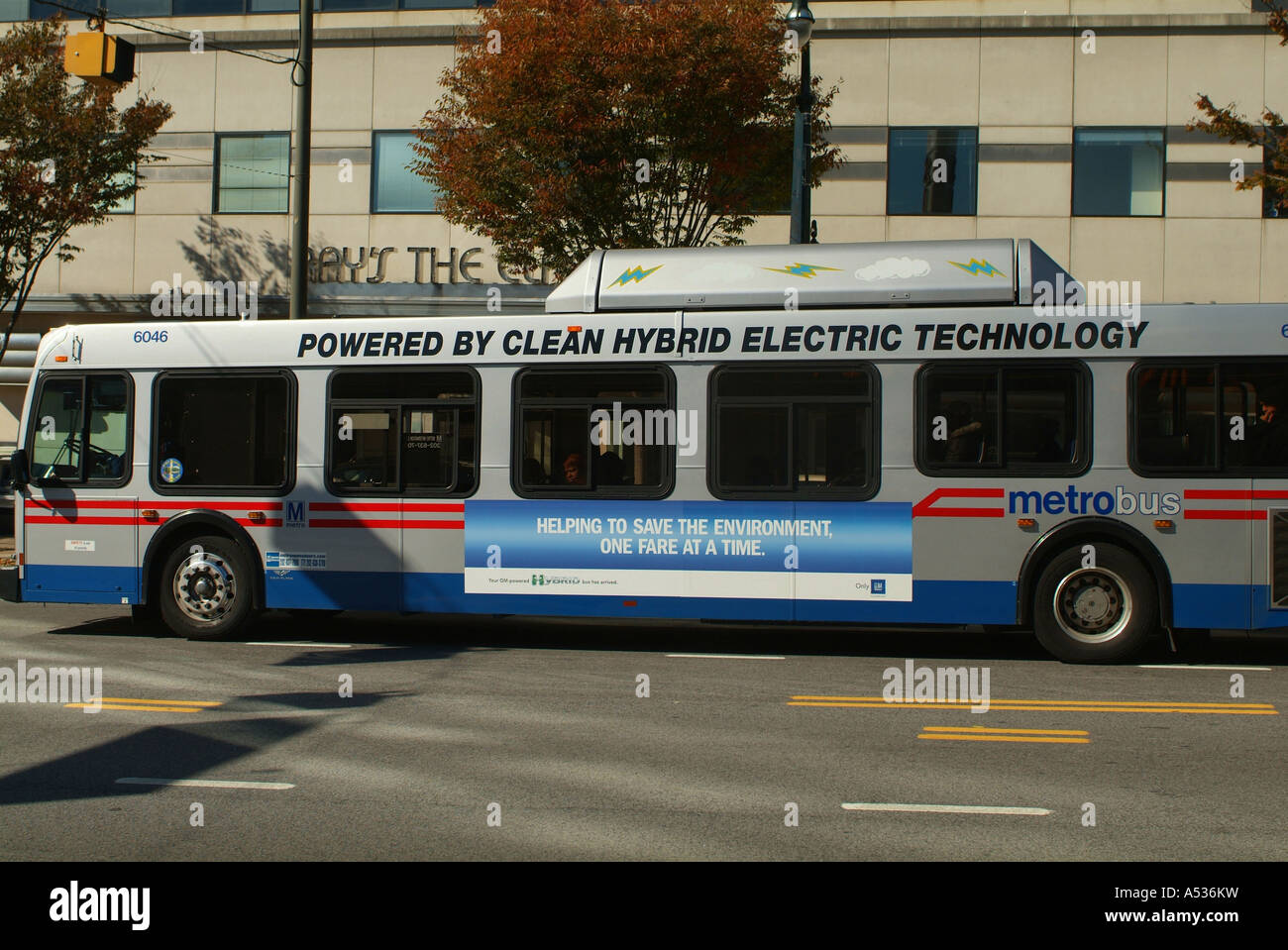 A hybrid gas electric commuter bus in Silver Spring MD Stock Photo - Alamy