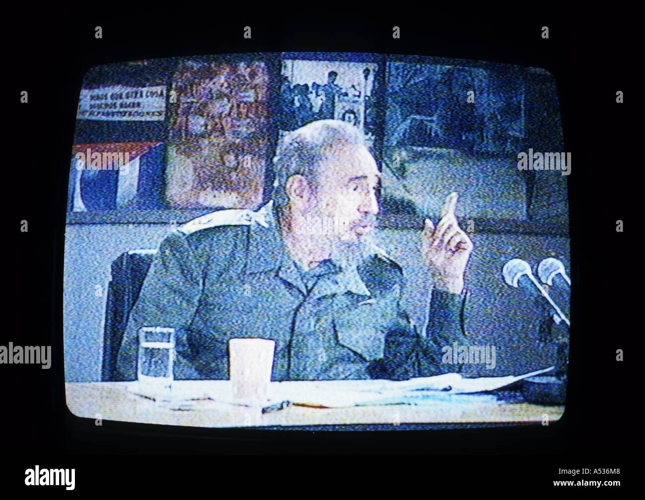 Fidel Castro in a recognizable pose on the Cuban television in november ...