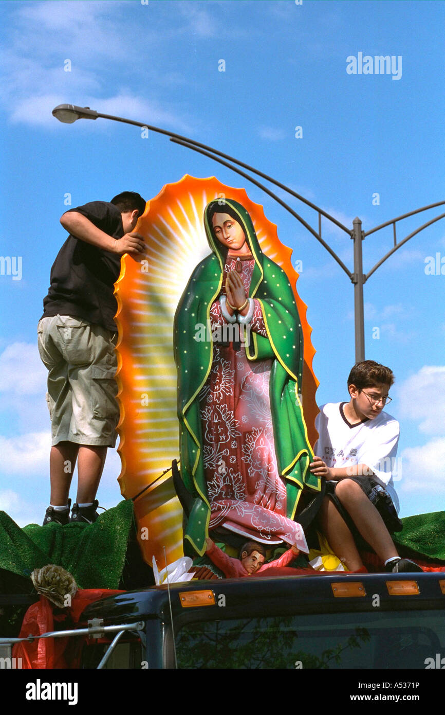 Virgin Mary poster on Cinco de Mayo Festival float. St Paul Minnesota ...
