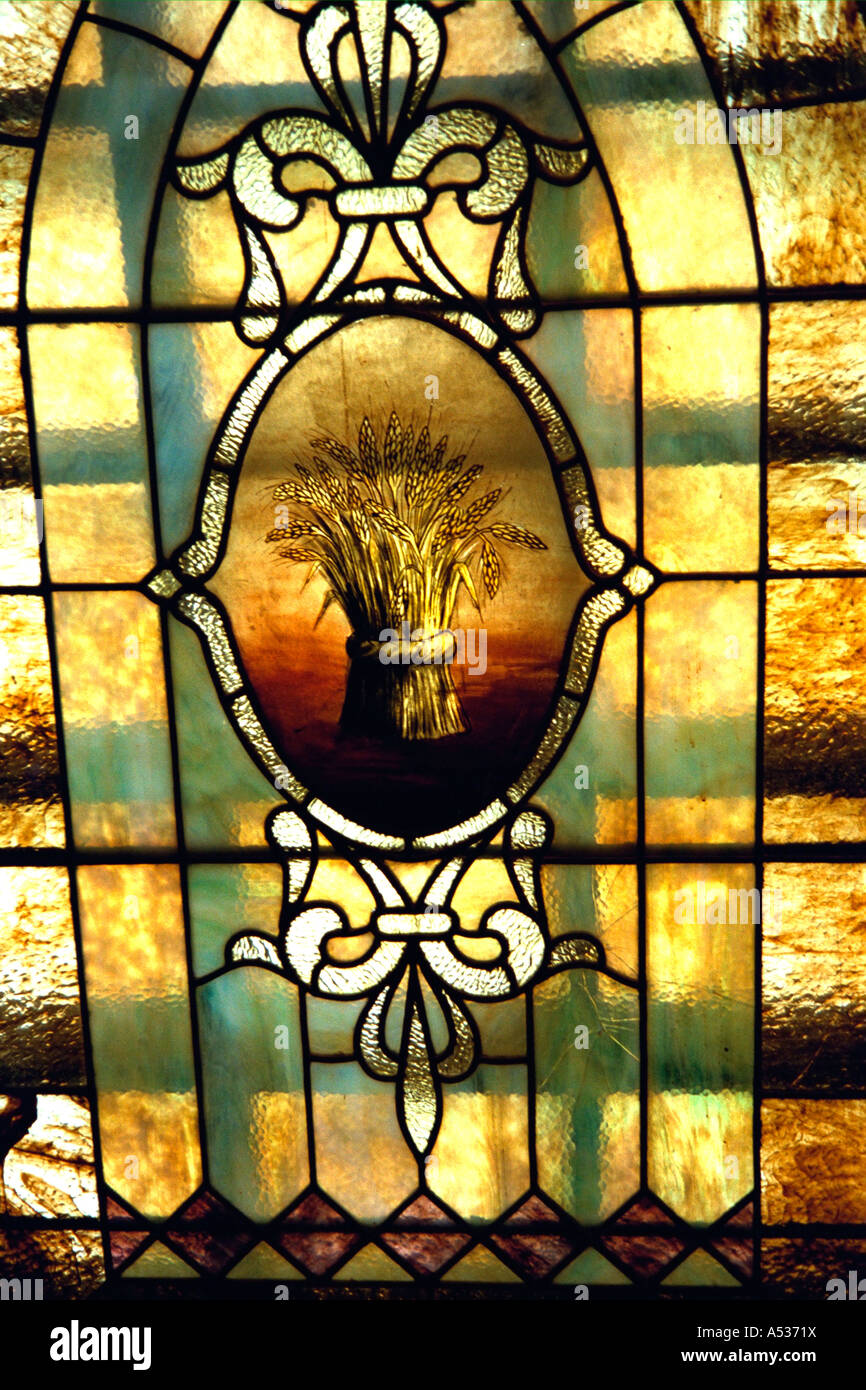 Stained glass window of a wheat stack. Spring Green Wisconsin USA Stock ...