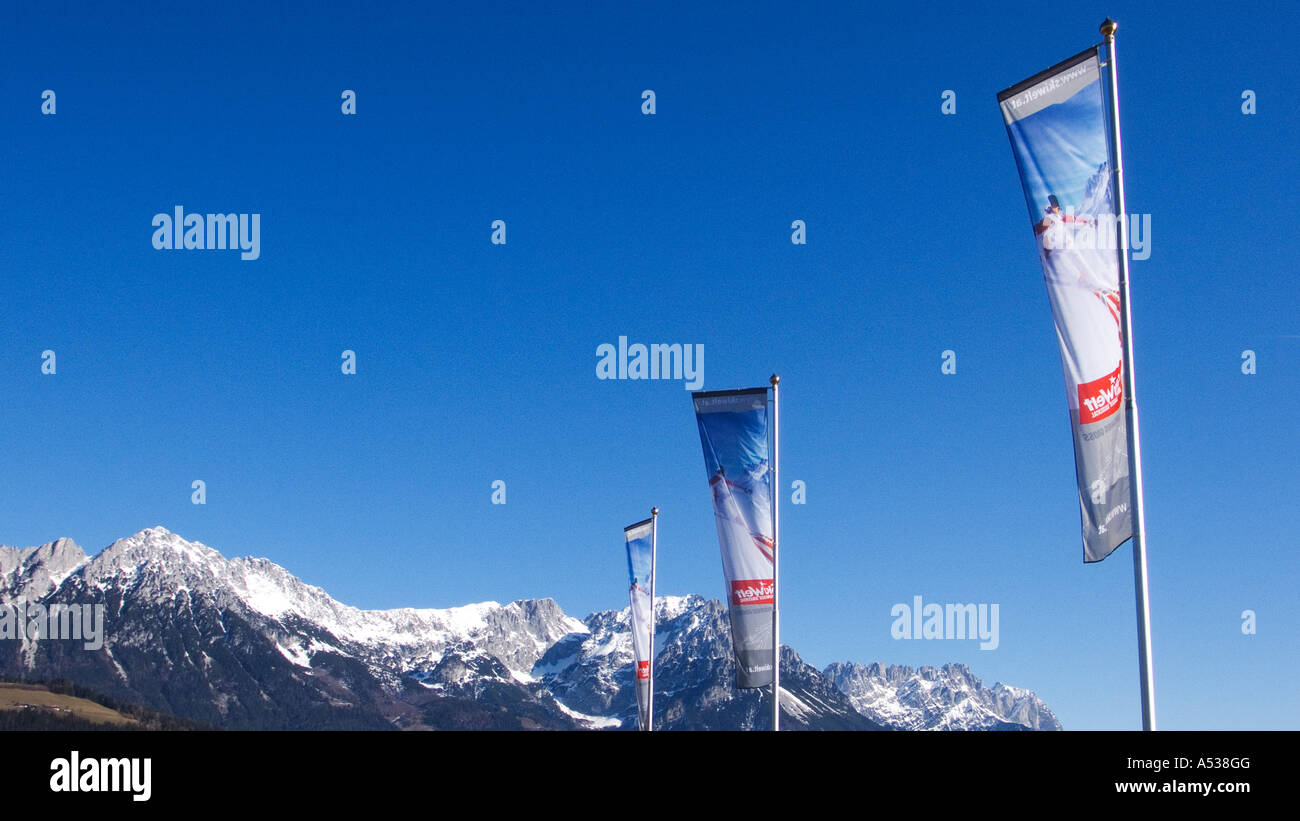 Flags in Soll, Austrian Alps Stock Photo - Alamy