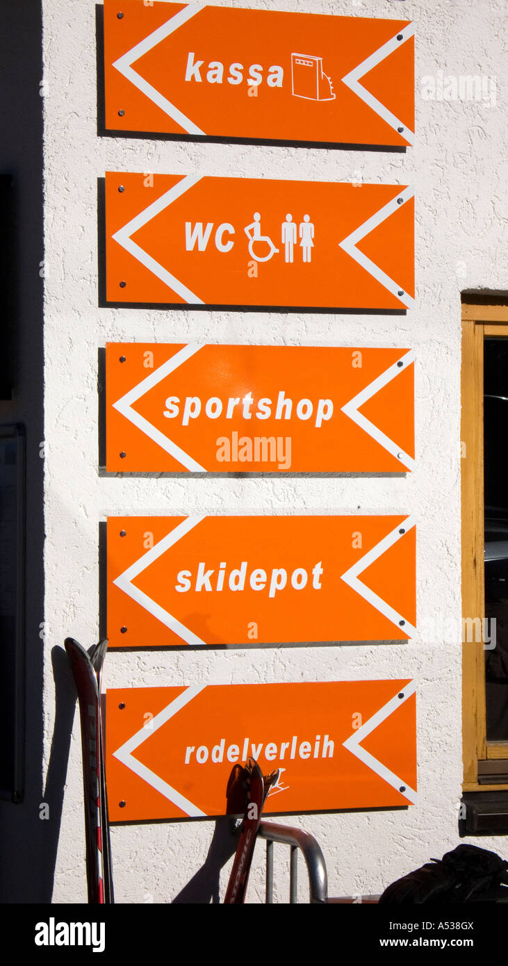 Ski signs in Soll, Austrian Alps Stock Photo - Alamy