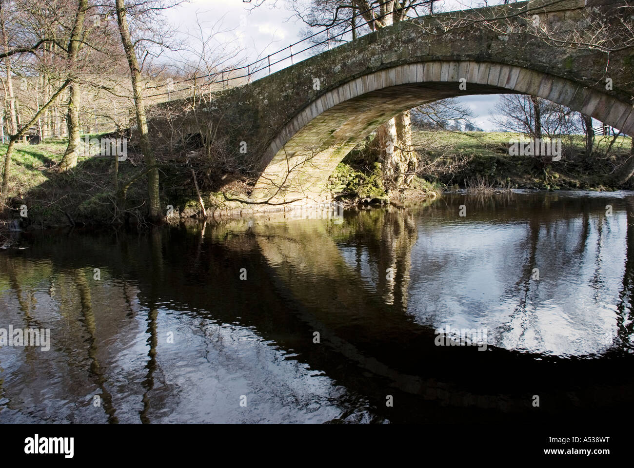 The bridge at Wath over the river Nidd in the Yorkshire Dales Stock ...