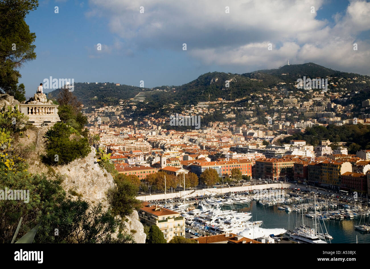The lookout point at Le Chateau, over Port Lympia, Nice, towards ...