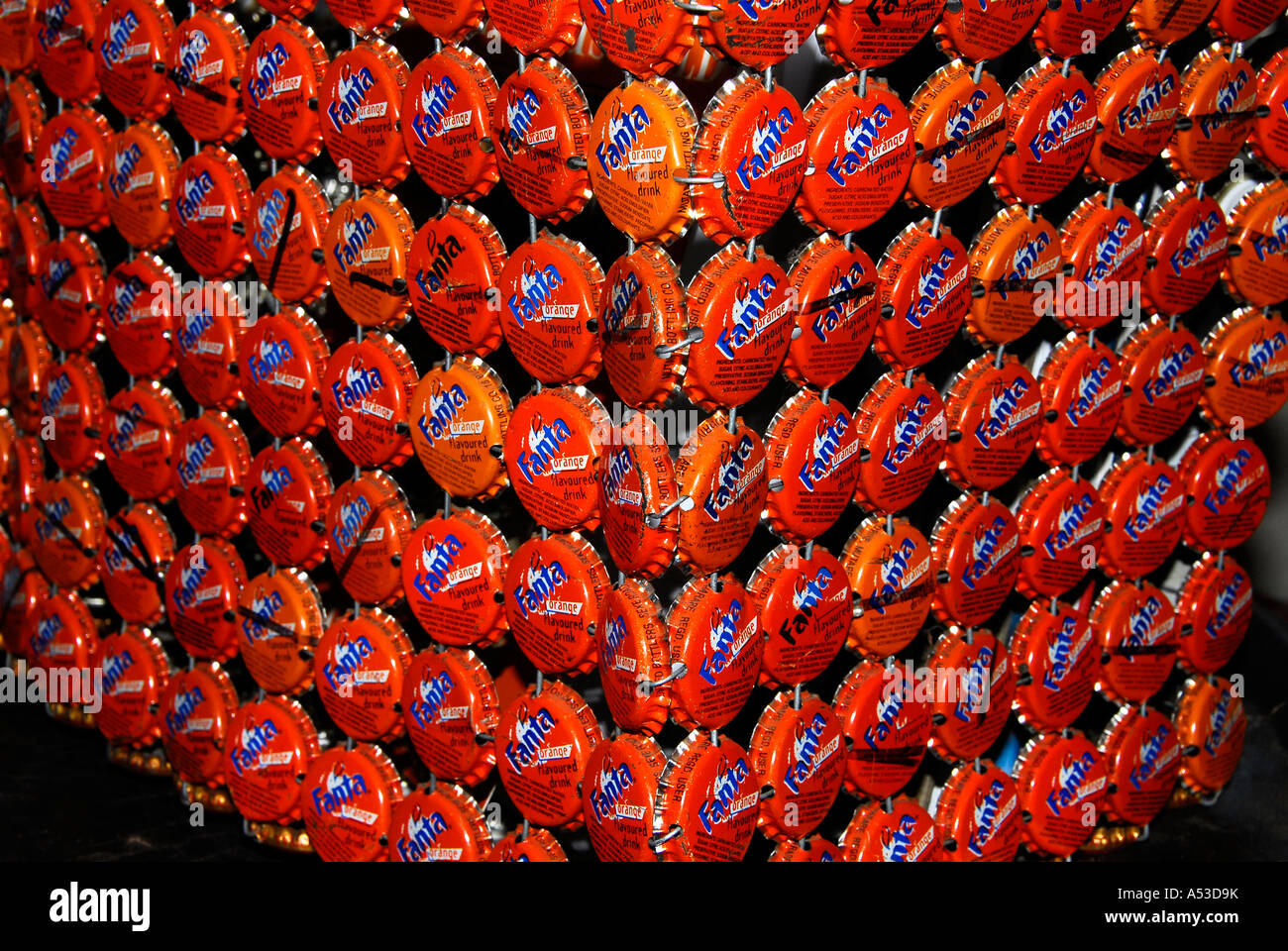 Baket woven of Fanta Orange cooldrink bottle caps, Mpumalanga, South ...