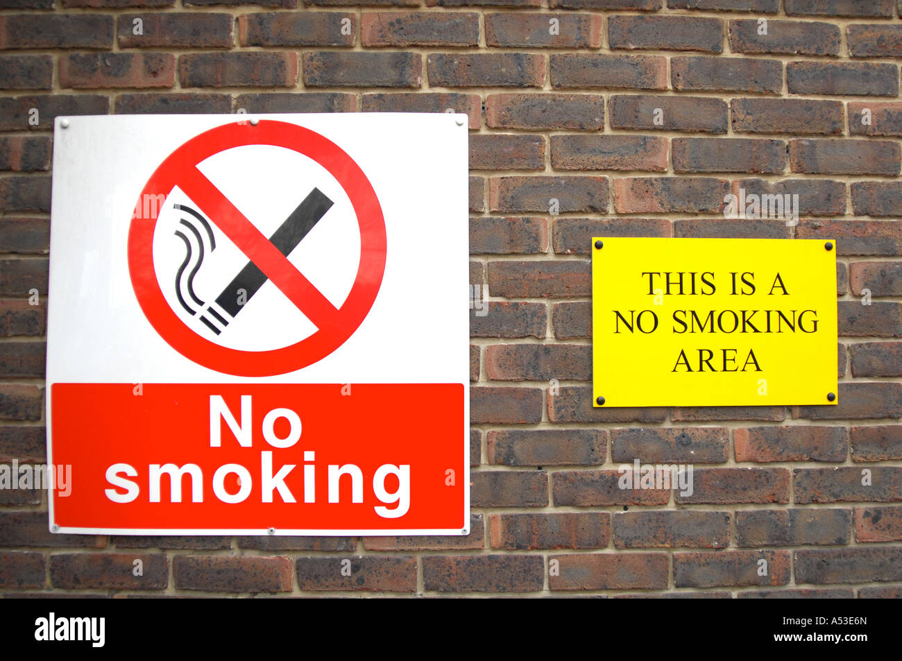 British no smoking sign on brick wall at a London hospital UK Stock ...