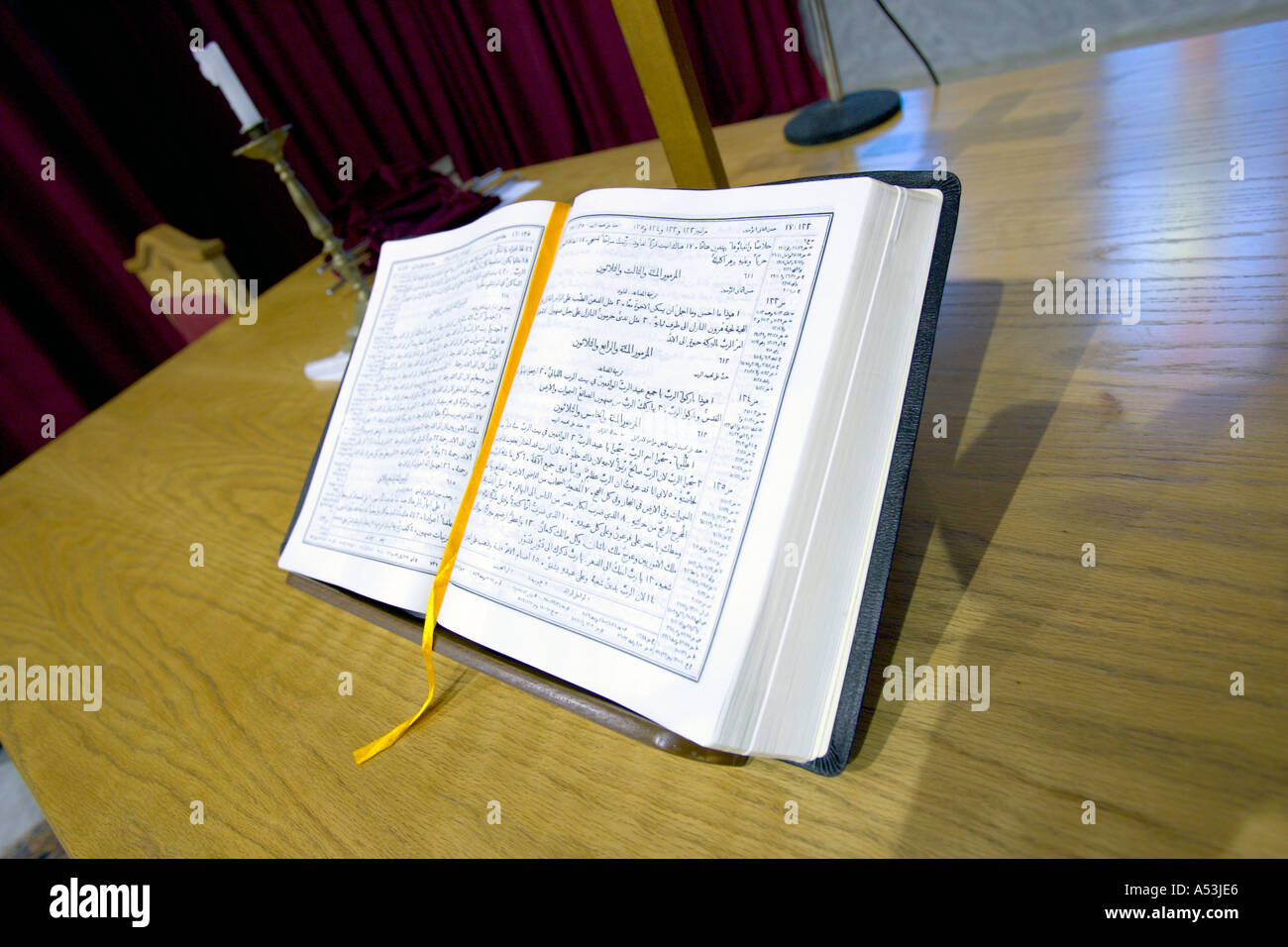 LEBANON BEIRUT Christian Bible in Arabic on the altar of Christian ...