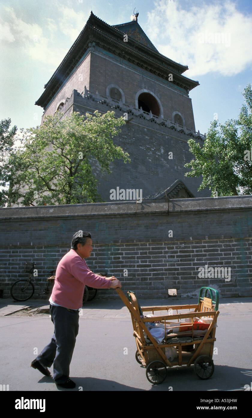 Painet ha1082 7161 man pushing cart china bell tower beijing country ...