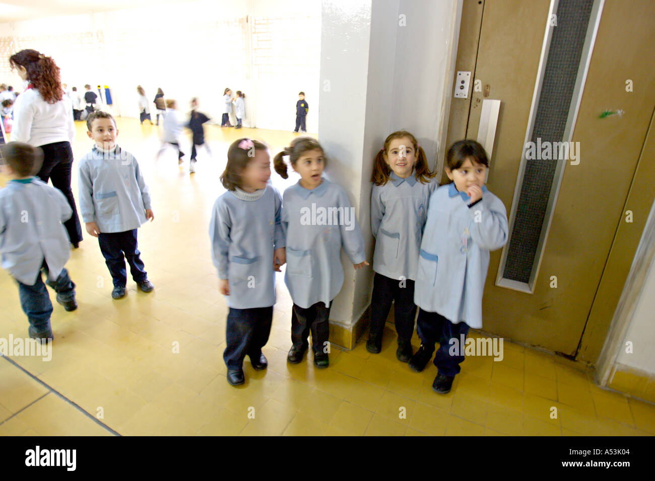 LEBANON BEIRUT Five year old children exercising with their ...