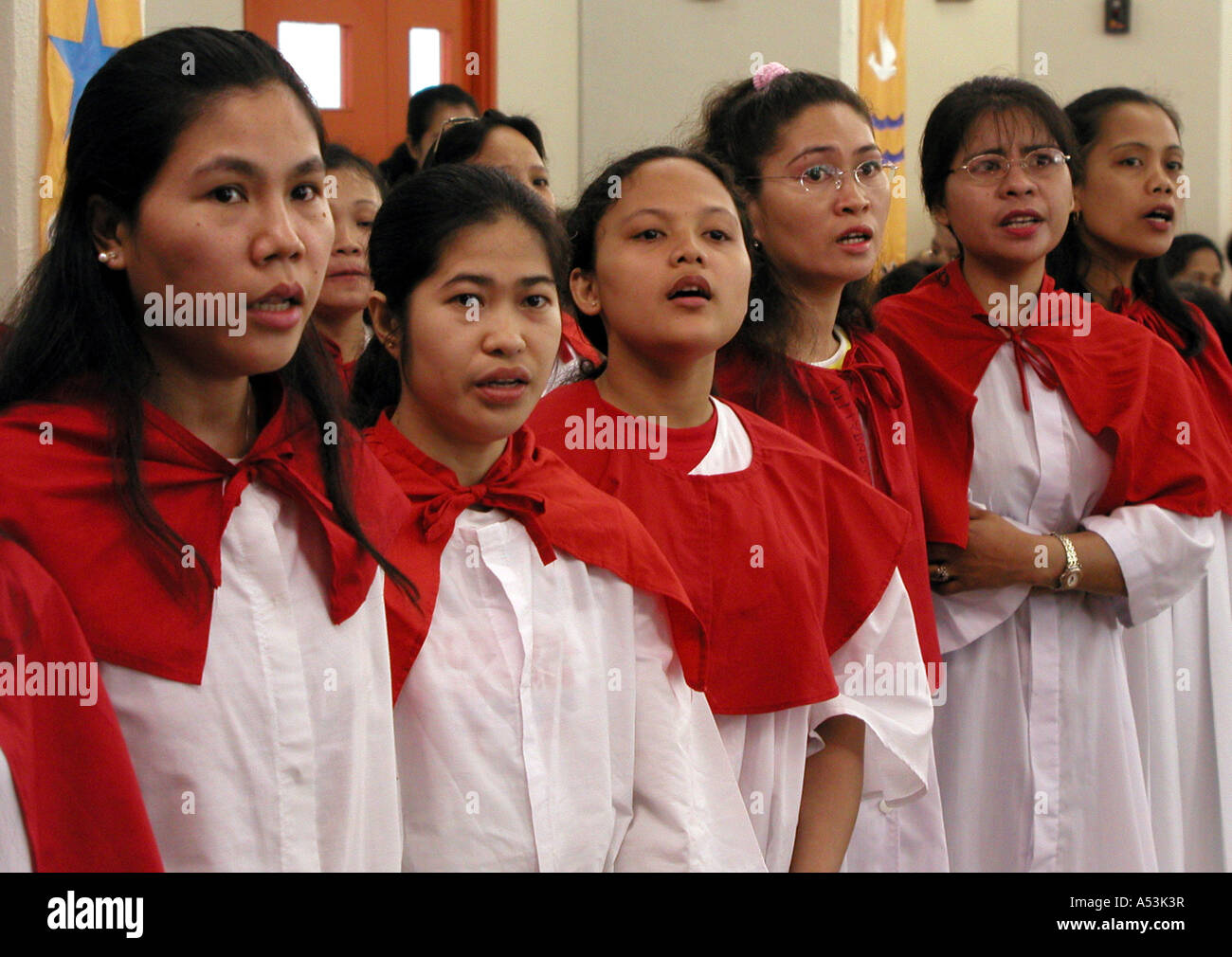Painet ha1177 7219 girls singing china catholic mass for philippine ...