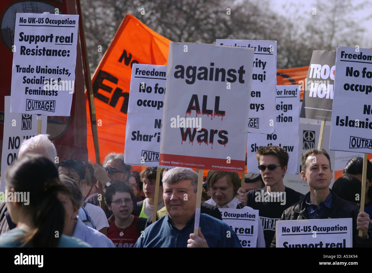 Anti War Rally demonstration London UK Hyde Park Iraq war Stock Photo ...