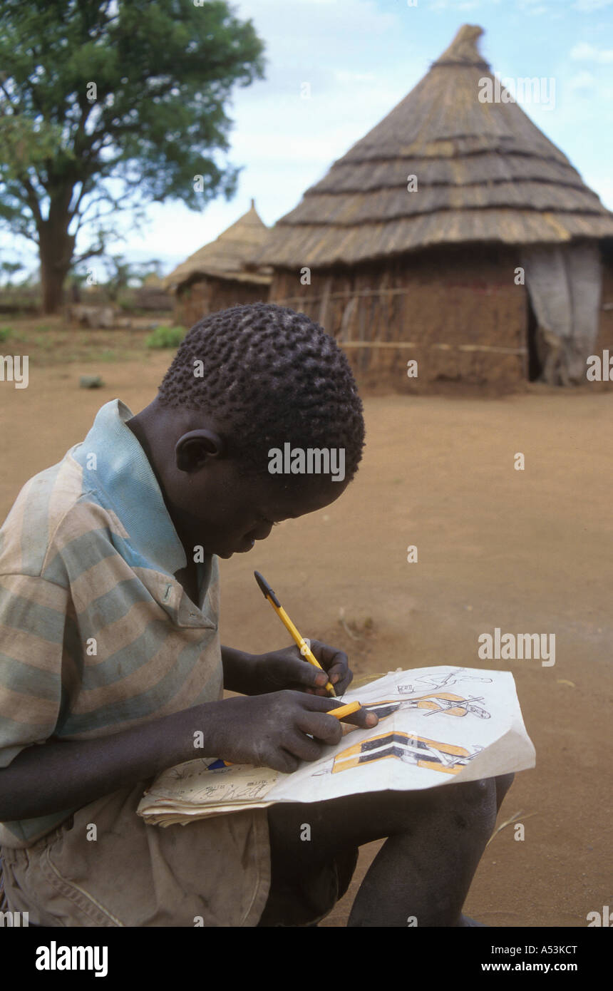 Painet ha1529 3076 south sudan boy making drawing new cush displaced ...