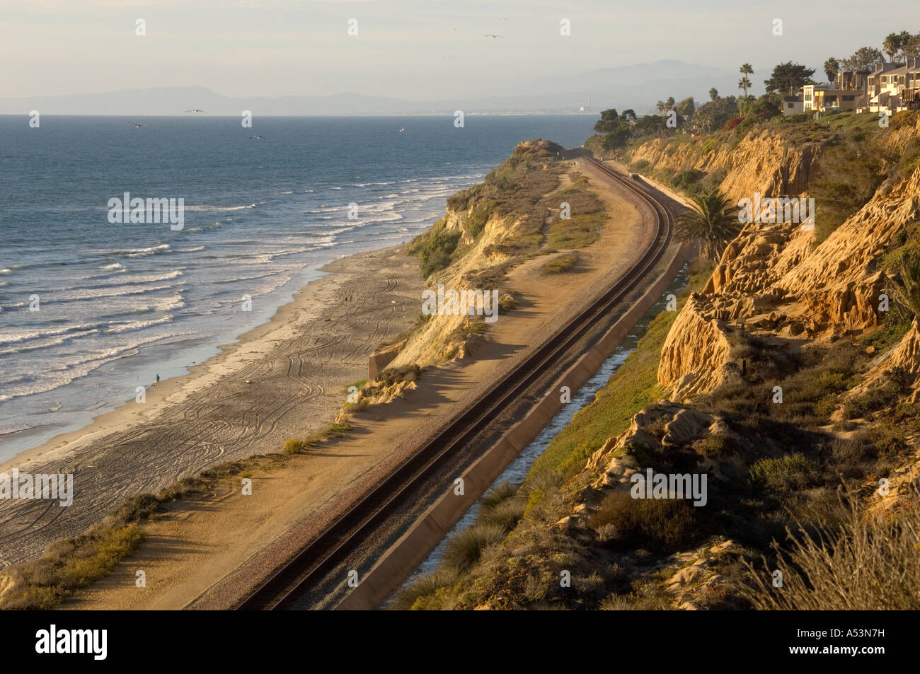 Highway 101 at Torrey Pines with train track going north into Del Mar ...