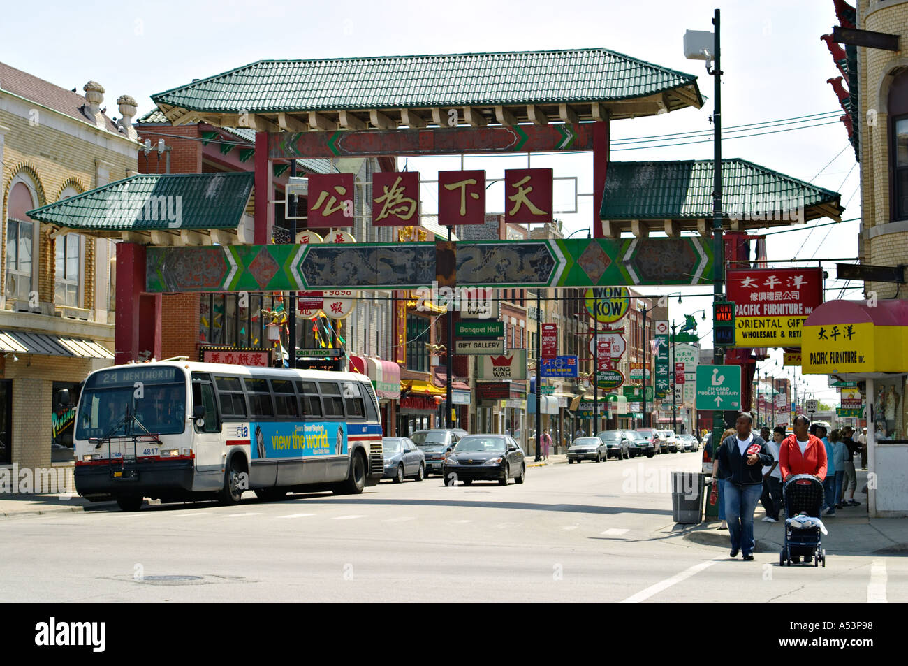CHICAGO Illinois Chinatown ethnic neighborhood south of loop street ...