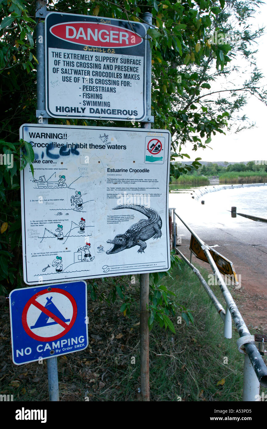 Warning sign for crocodiles in Australia Stock Photo - Alamy
