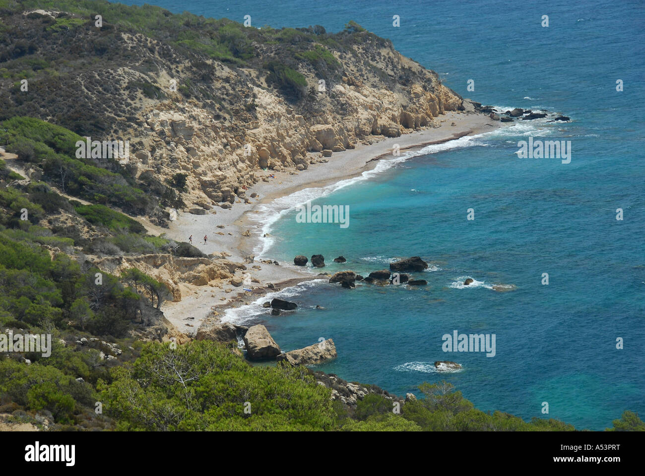 A small beach near Monólithos on the West Coast of the island of Rhodes ...