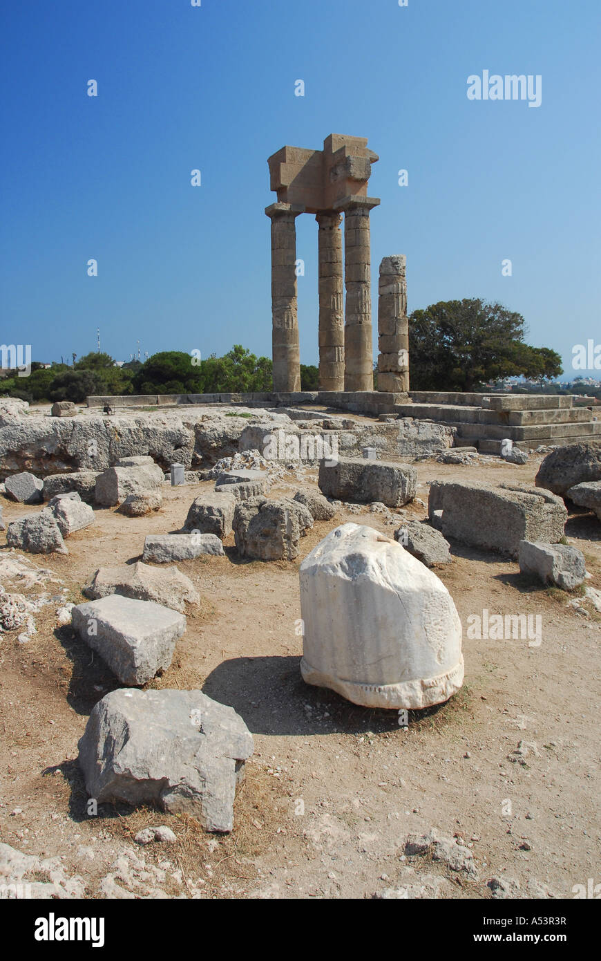 Remains of the Temple of Pythian Apollo stand on top of the hill "Monte ...