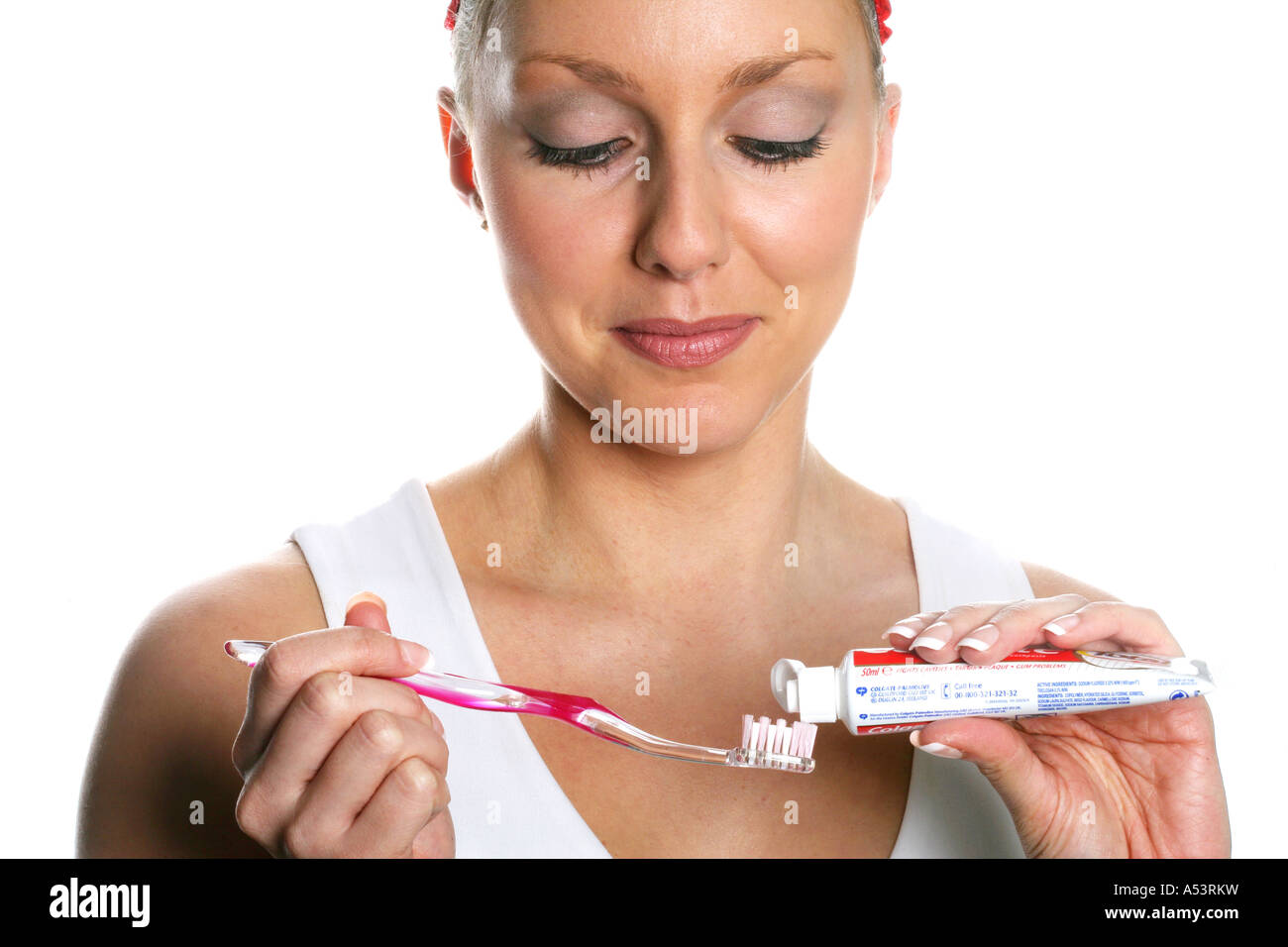 Young Woman Brushing Teeth Model Released Stock Photo - Alamy