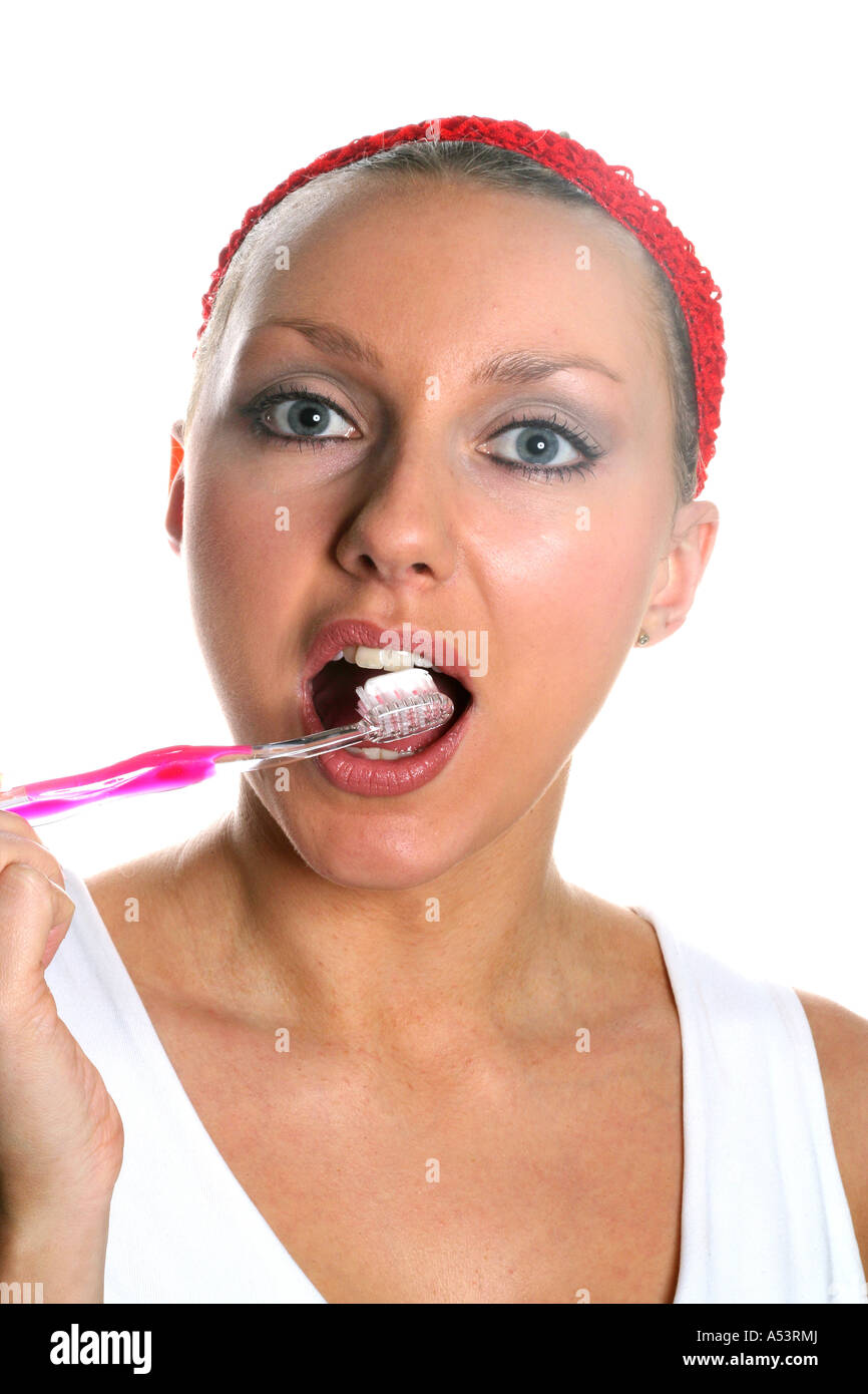 Young Woman Brushing Teeth Model Released Stock Photo - Alamy