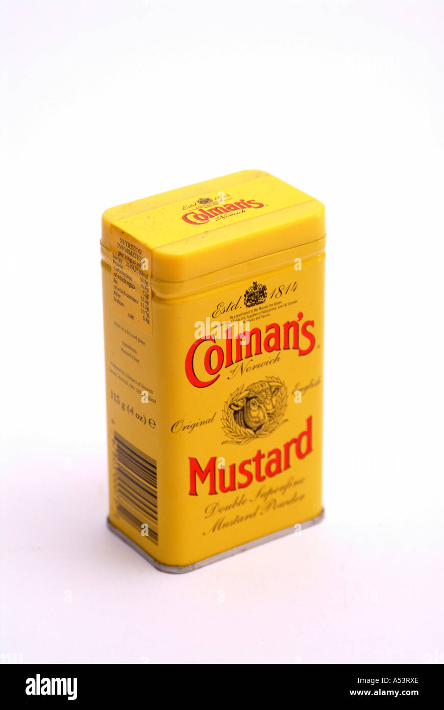 Colman's Mustard tin against white background Stock Photo - Alamy